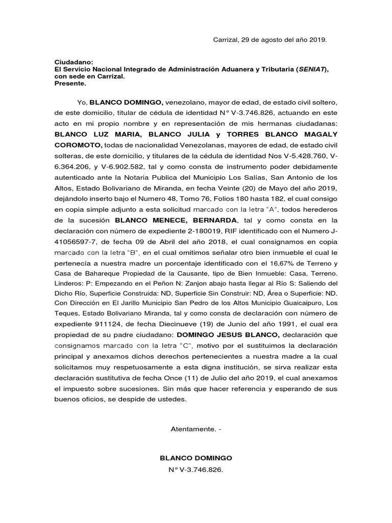 Carta Explicativa Al Seniat | PDF