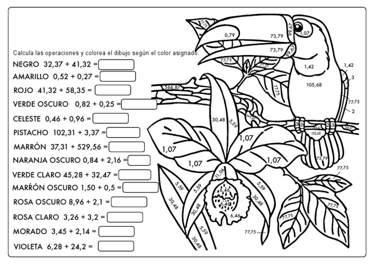 Calcula Las Operaciones y Colorea El Dibujo Según El Color Asignado ...
