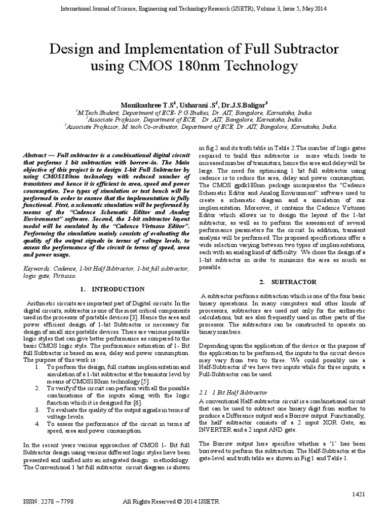 Design and Implementation of Full Subtractor Using CMOS 180nm ...