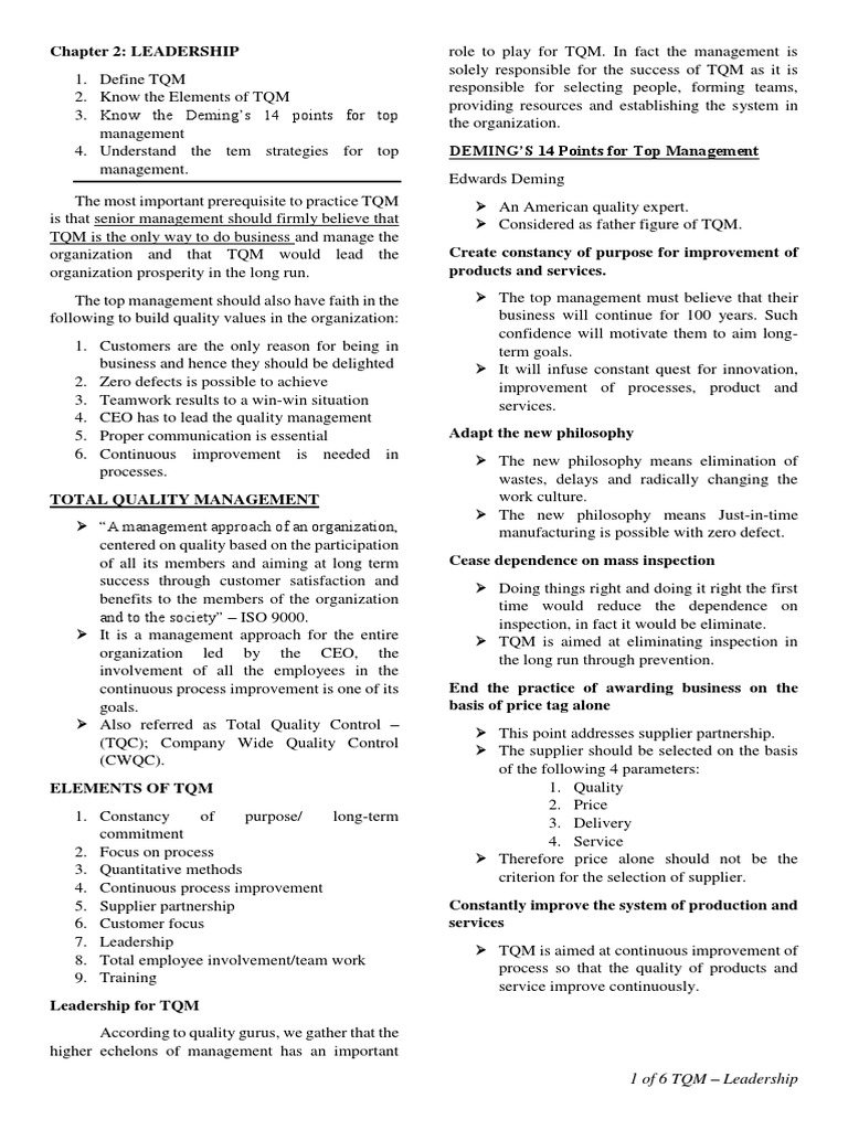 Chapter 2 - TQM | PDF | Leadership | Motivation