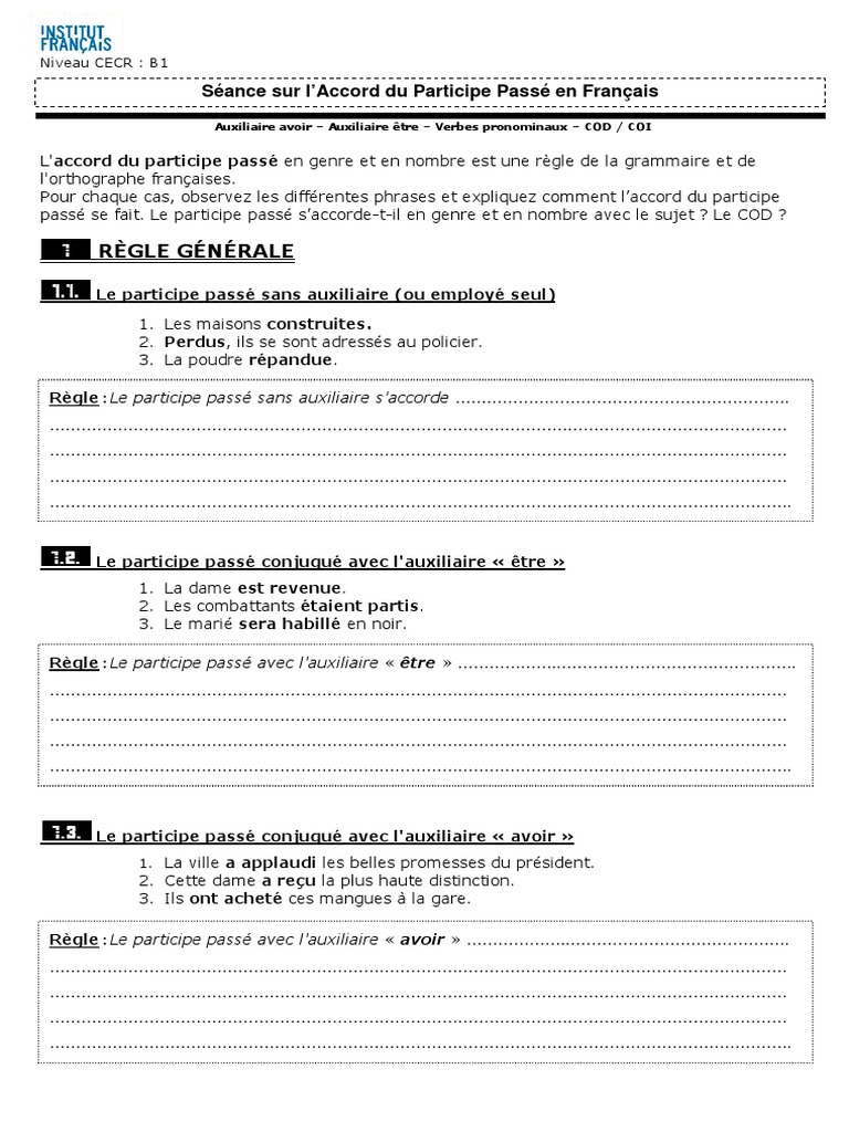 Gramm Accord Du Participe Passe | PDF | Sujet (Grammaire) | Langues
