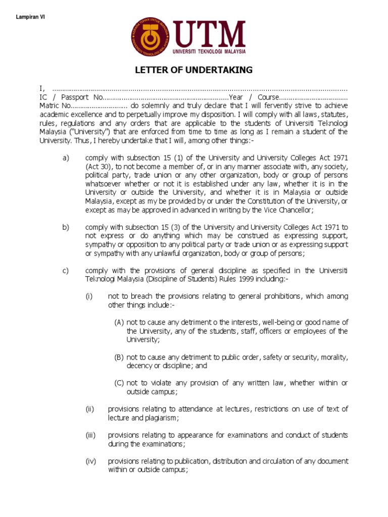 Letter of Undertaking: Lampiran VI | PDF | Public Sphere | Public Law