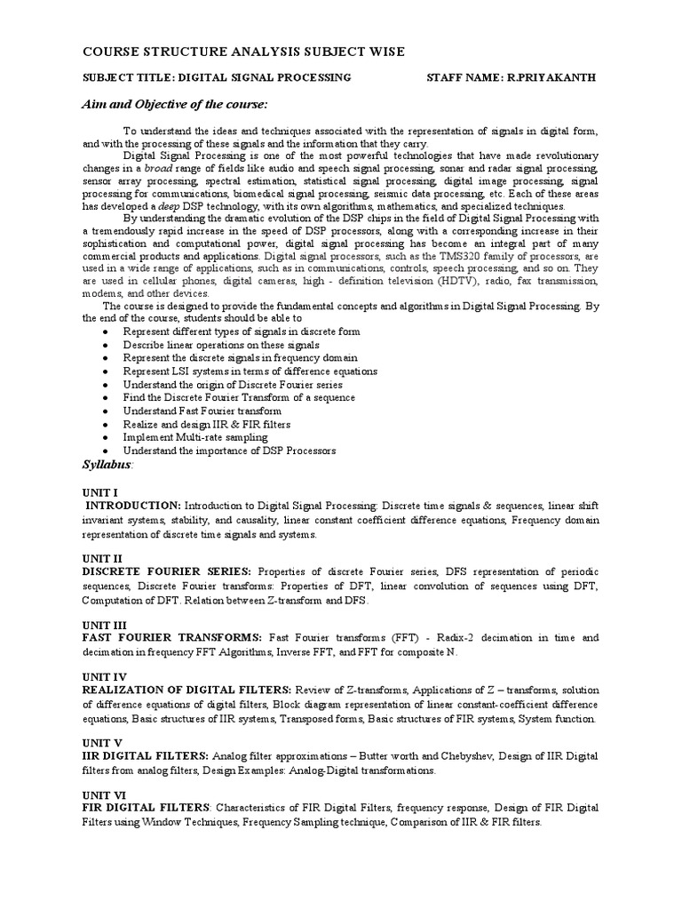 Aim and Objective of The Course:: Course Structure Analysis Subject ...