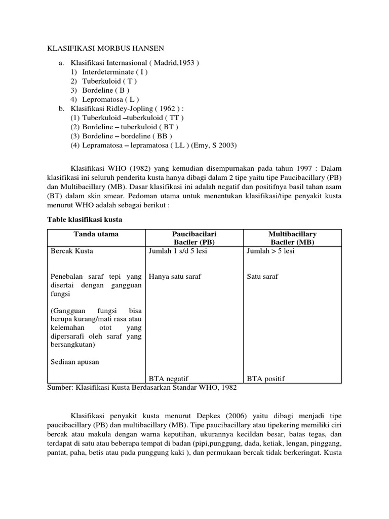 Klasifikasi Morbus Hansen | PDF