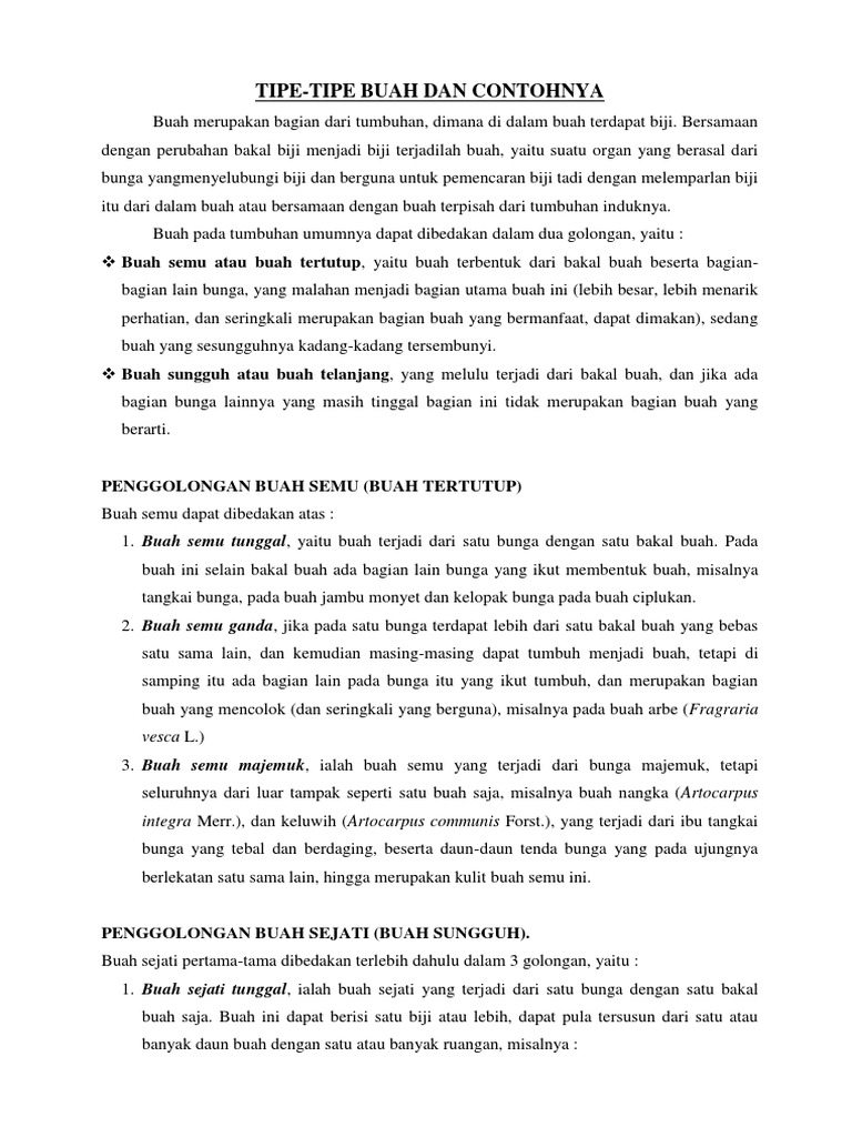 Tipe dan Contoh Buah: Semu & Sejati | PDF | Griya & Taman | Kesehatan ...