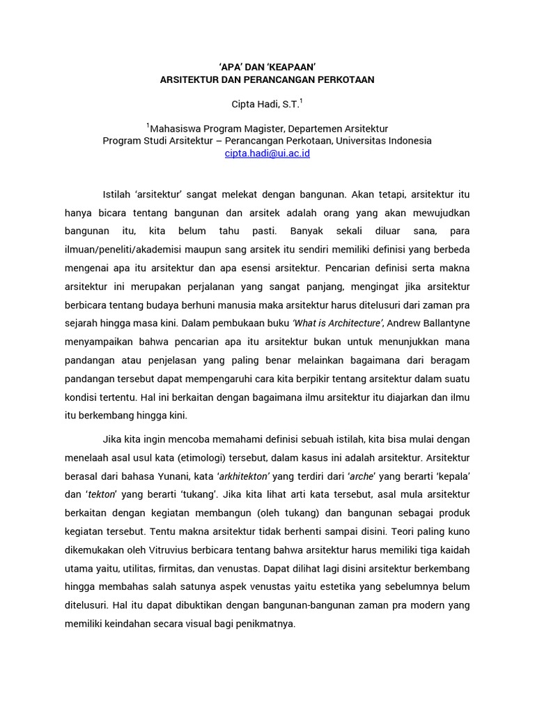 Esensi Arsitektur dan Perancangan Kota | PDF | Seni