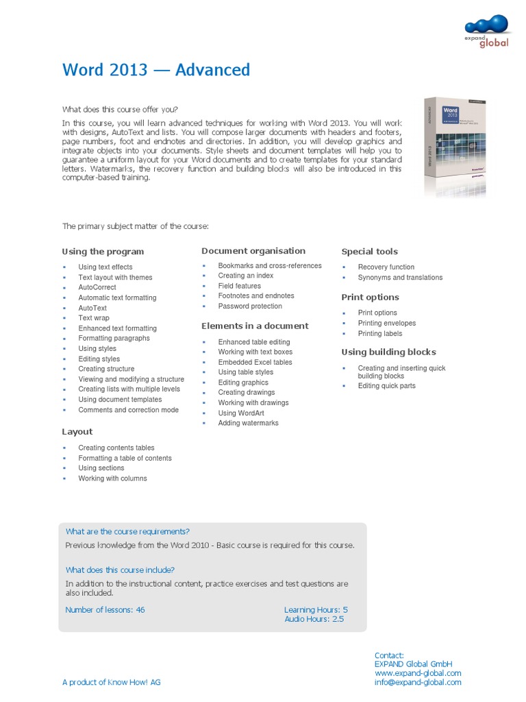 Advanced Word 2013 Techniques | PDF | Page Layout | Communication