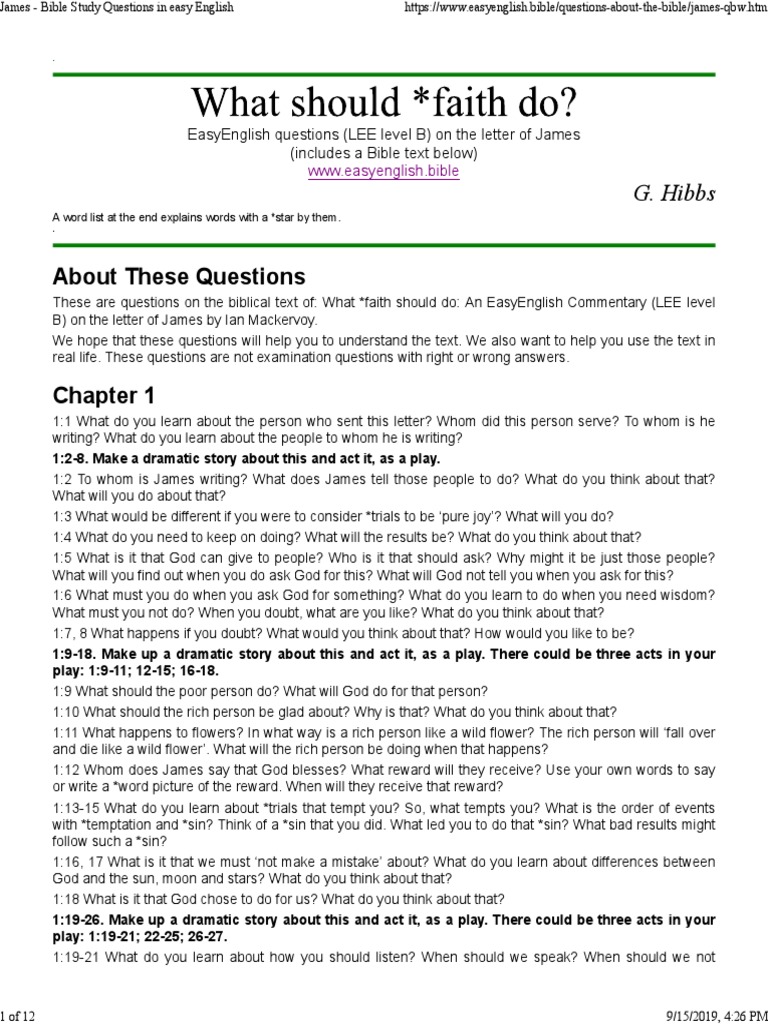 Easy English Questions - Book of James | PDF | Repentance | Jesus