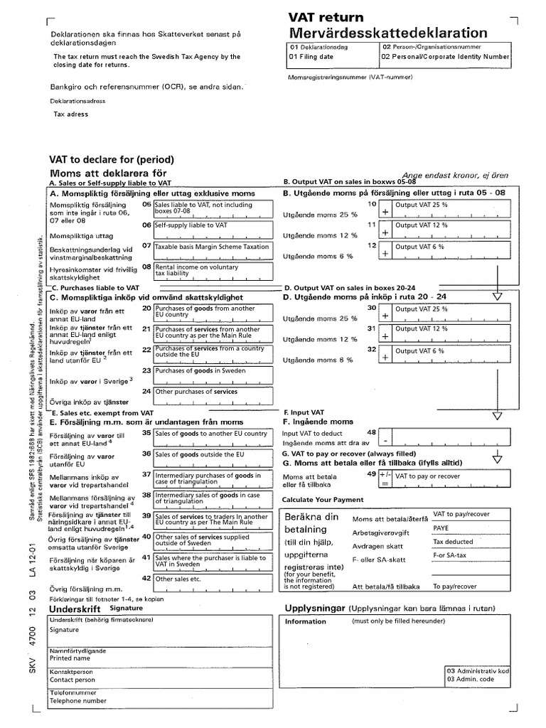 Sweden - VAT Return Form | PDF | Value Added Tax | Services (Economics)