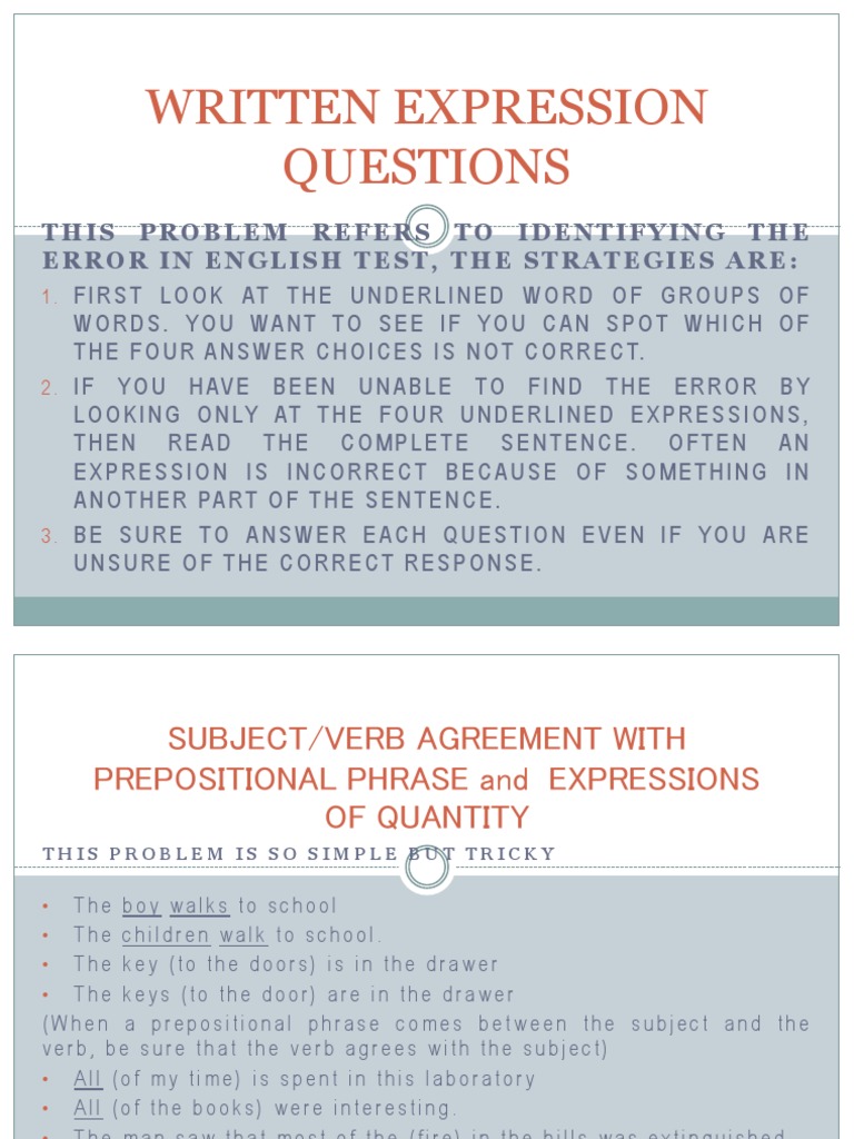 Written Expression Questions | PDF | Grammatical Tense | Subject (Grammar)