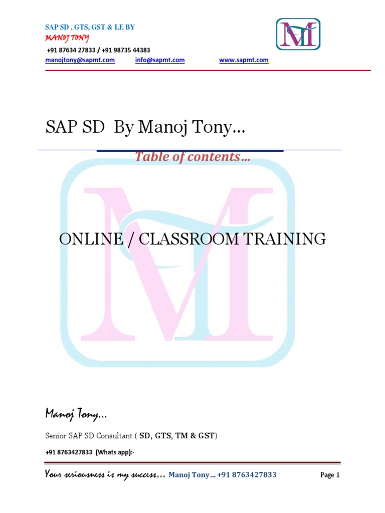 SAP SD by Manoj Tony Latest PDF | PDF | Invoice | Debits And Credits