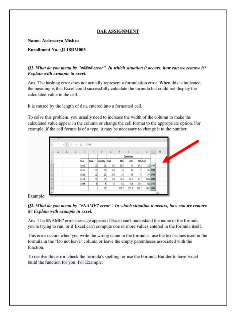 Understanding Common Excel Formula Errors: Explanations and Examples | PDF | Formula | Microsoft ...