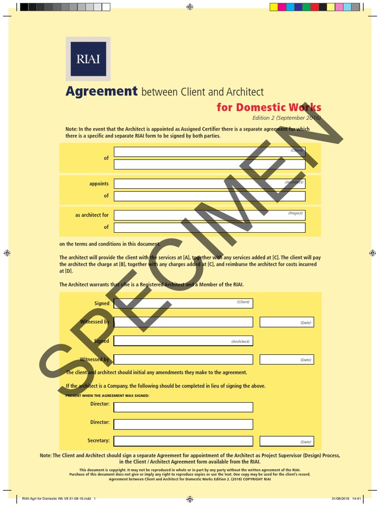 RIAI Agreement Between Client and Architect For Domestic Work 2016 PDF ...
