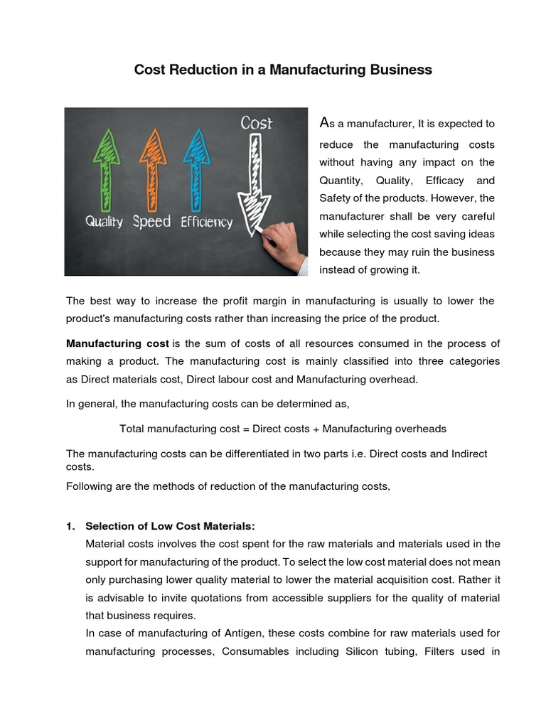 Cost Reduction in A Manufacturing Business - BE | PDF | Cost | Inventory