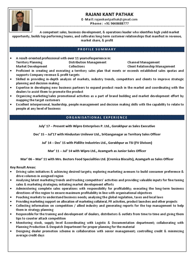 Rajani Kant Pathak: Profile | PDF | Sales | Marketing