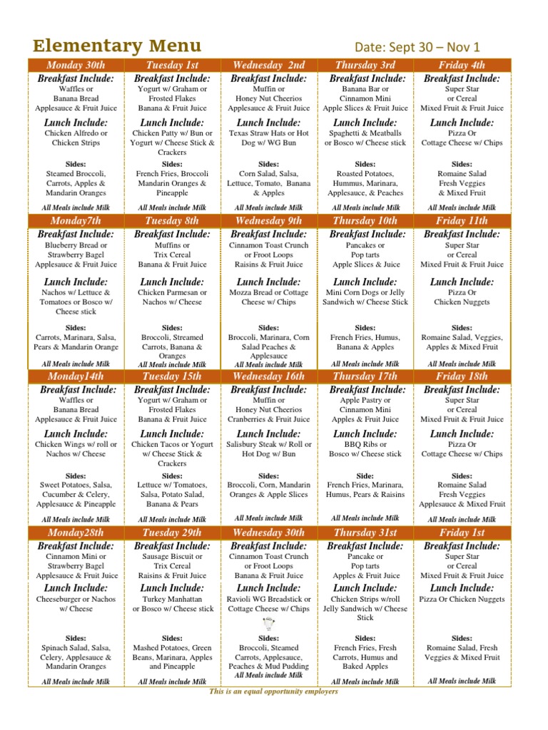 Elementary Menu Oct 2019 | PDF | Lunch | Meal