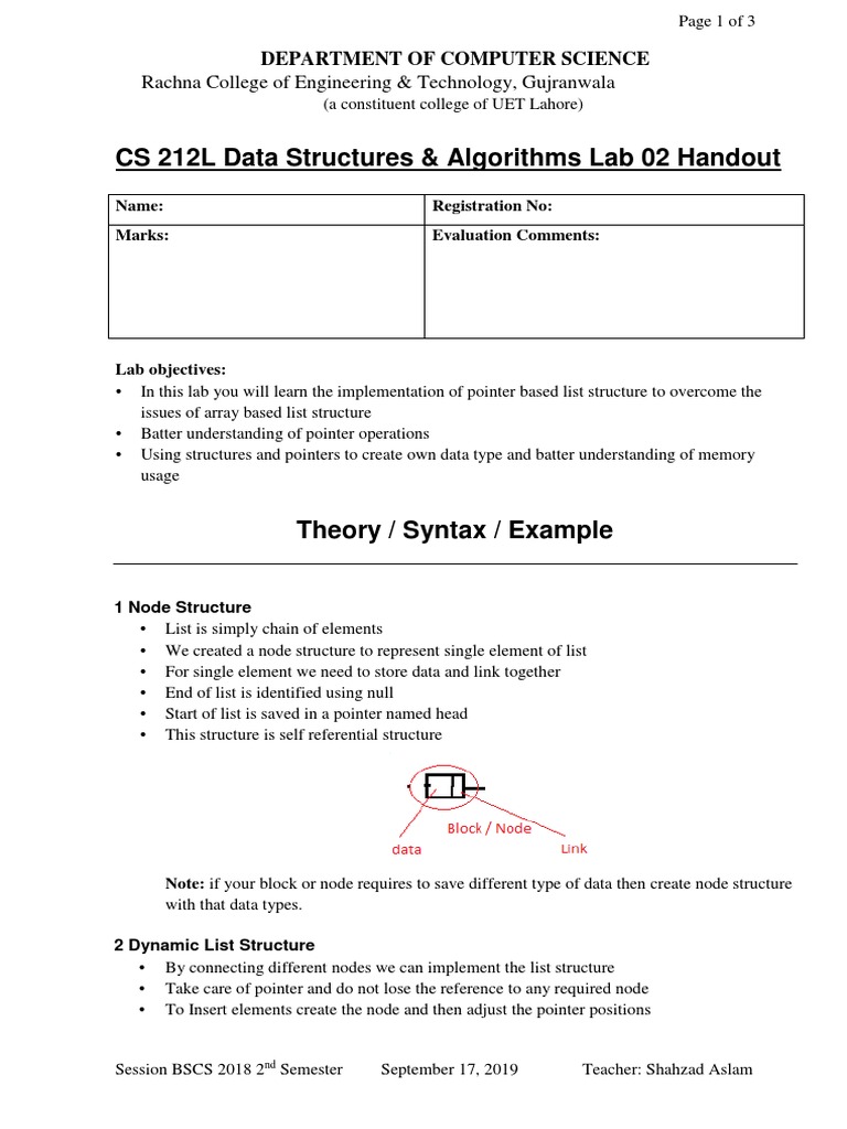 CS 212L Data Structures & Algorithms Lab 02 Handout: Rachna College of Engineering & Technology ...