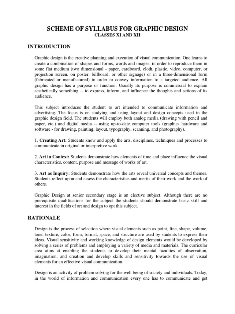 Scheme of Syllabus For Graphic Design: Classes Xi and Xii | PDF ...