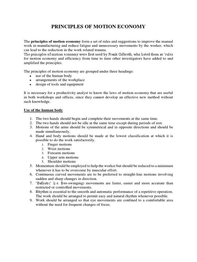 Principles of Motion Economy Guide Productivity | PDF | Nature