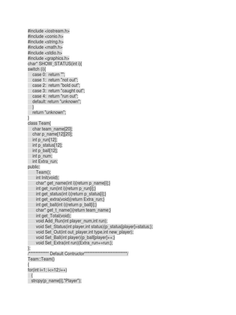 Cricket Score Maintenance C++ Source Code | PDF | Cricket Skills ...