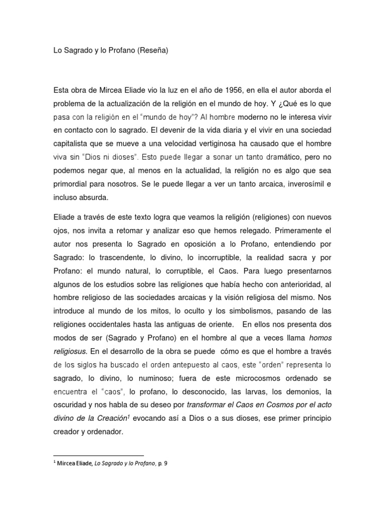Lo Sagrado y Lo Profano (Reseña) | PDF | Sagrado | Homo Sapiens