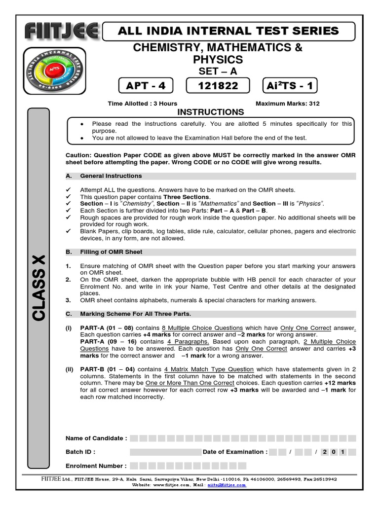 Aiits Class 10 Fiitjee Paper | PDF | Redox | Series And Parallel Circuits