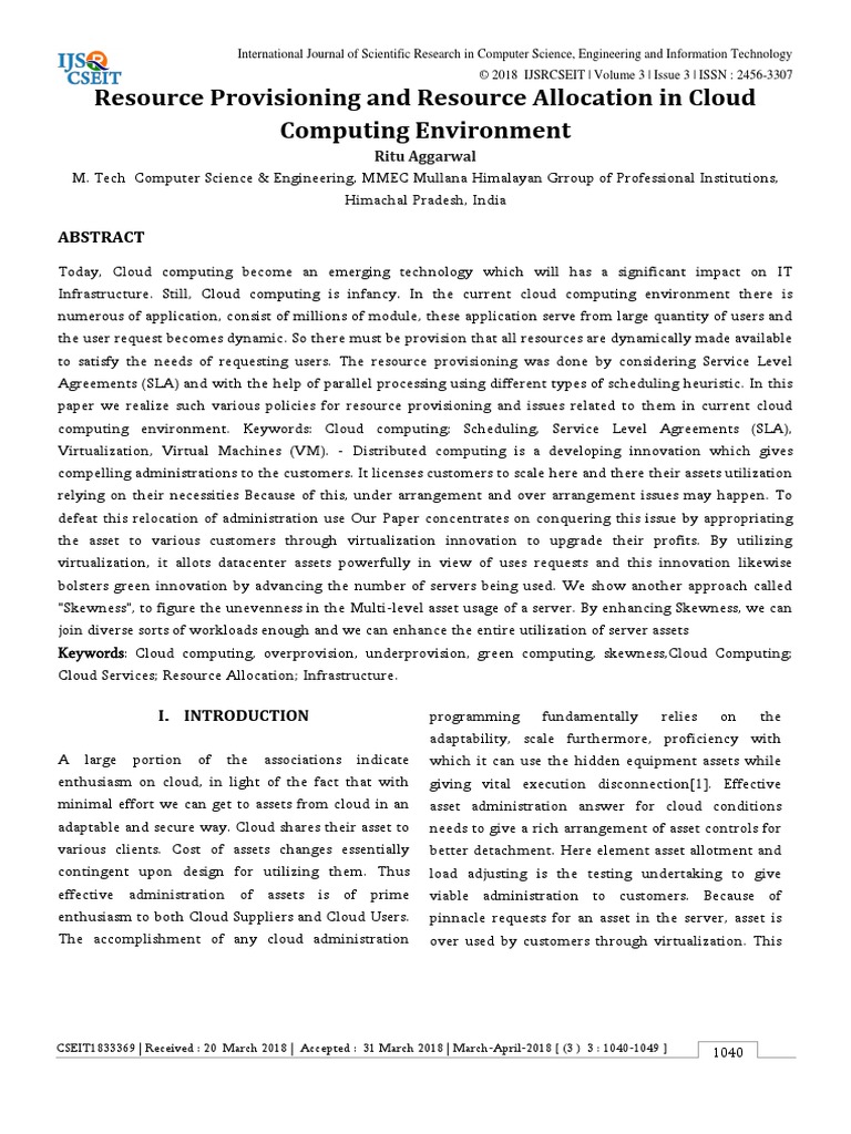 Resource Provisioning and Resource Allocation in Cloud Computing Environment | PDF | Virtual ...