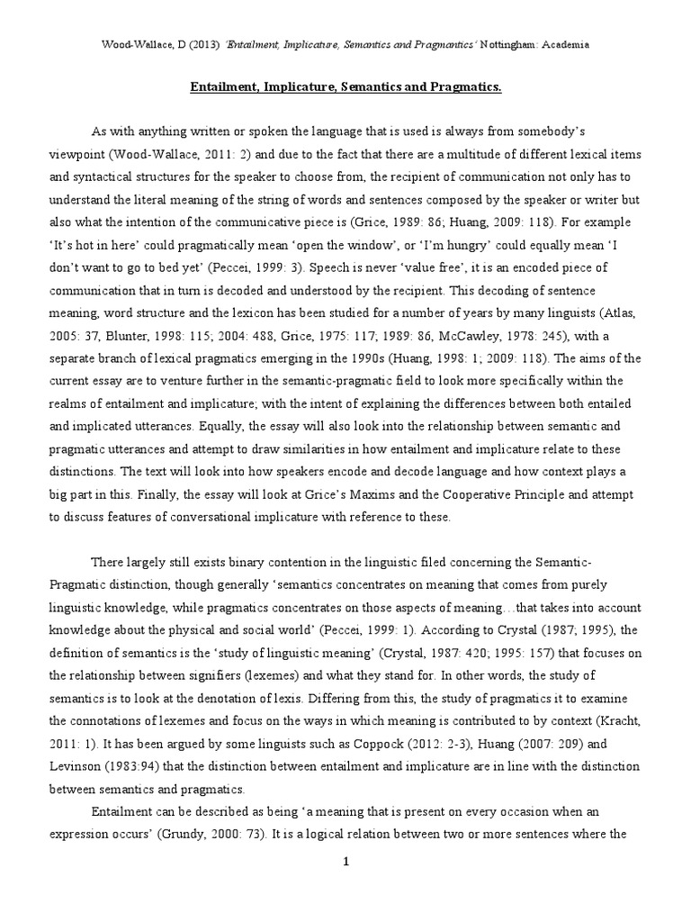 Entailment, Implicature, Semantics and Pragmatics | PDF | Truth | Semiotics