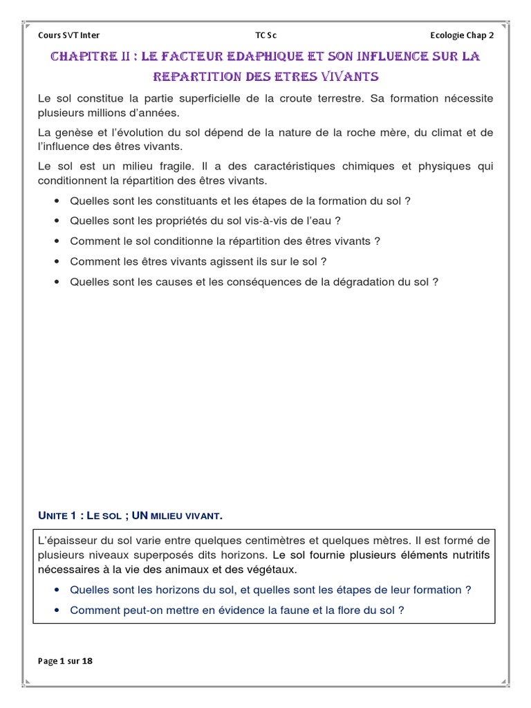 Influence du facteur édaphique sur la vie | PDF | Sol (pédologie ...