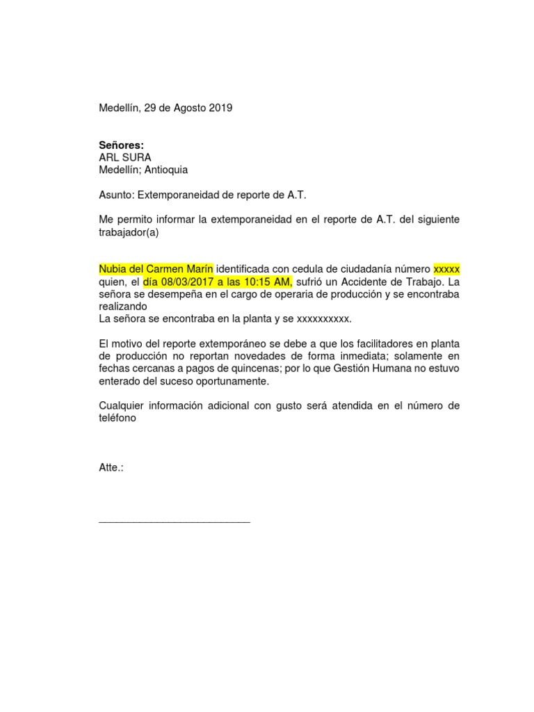 Carta de Extemporaneidad A.T | PDF