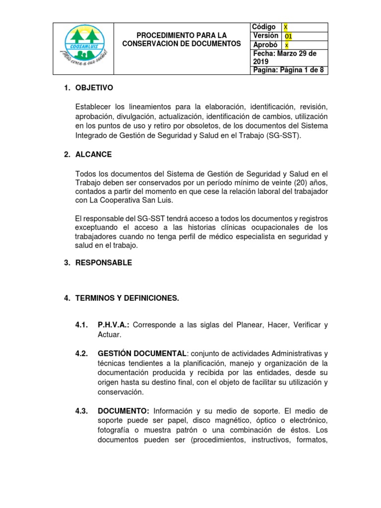 Procedimiento para La Conservacion de Documentos | PDF | Biología de la Conservación | Cooperativa