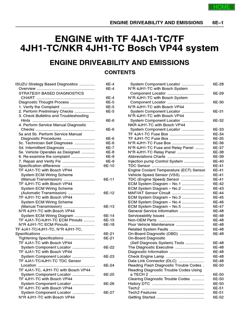 Engine With TF 4Ja1-Tc/Tf 4JH1-TC/NKR 4JH1-TC Bosch VP44 System | PDF ...