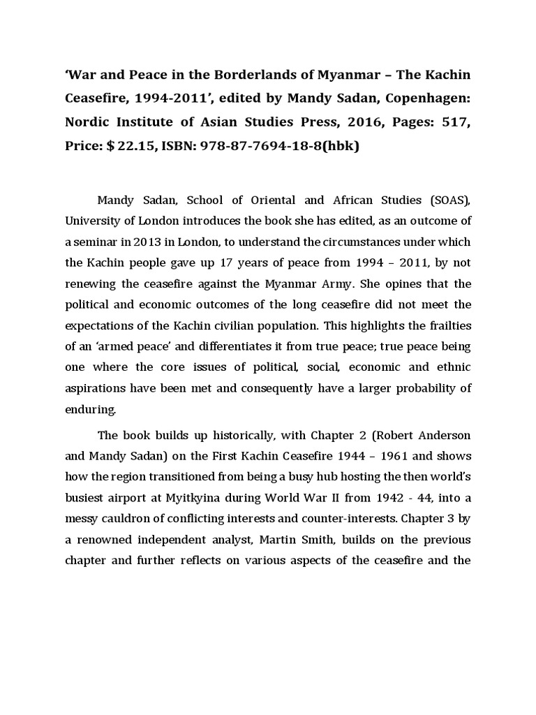 War and Peace in The Borderlands of Myanmar Book Review - Final ...