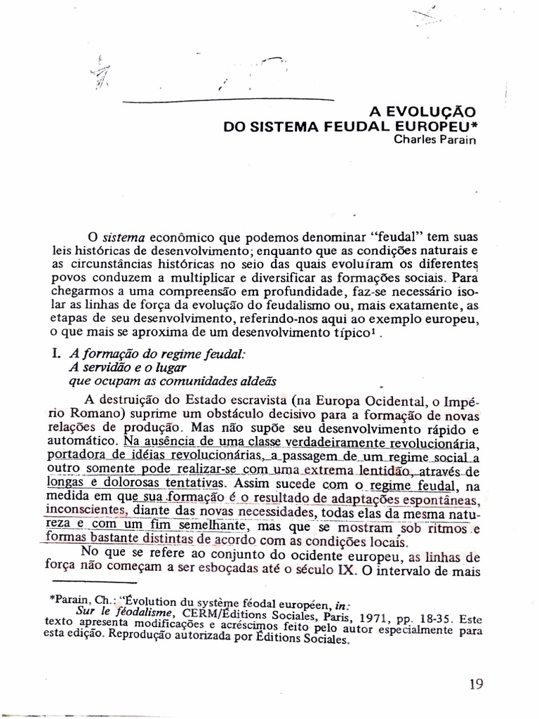 A Evolução Do Sistema Feudal Europeu Charles Parain | PDF