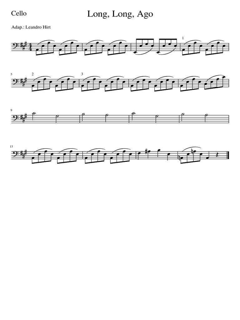 Cello Sheet Music: Long, Long, Ago | PDF