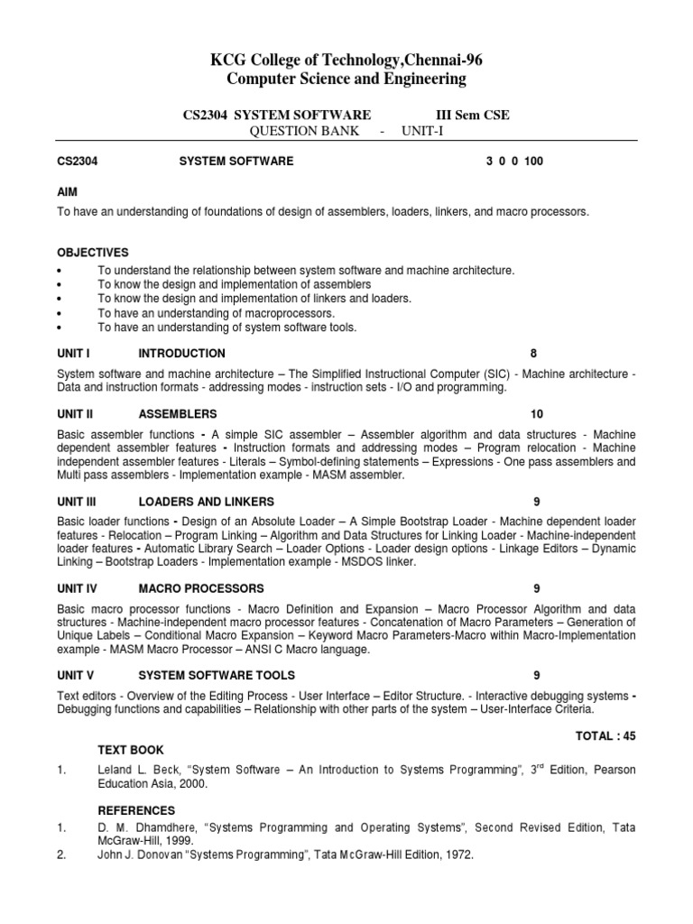 System Software Question Bank - CSE III Sem | PDF | Assembly Language ...