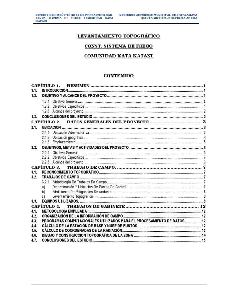 Levantamiento Topográfico Riego Katakatani | PDF | Topografía | Sistema ...
