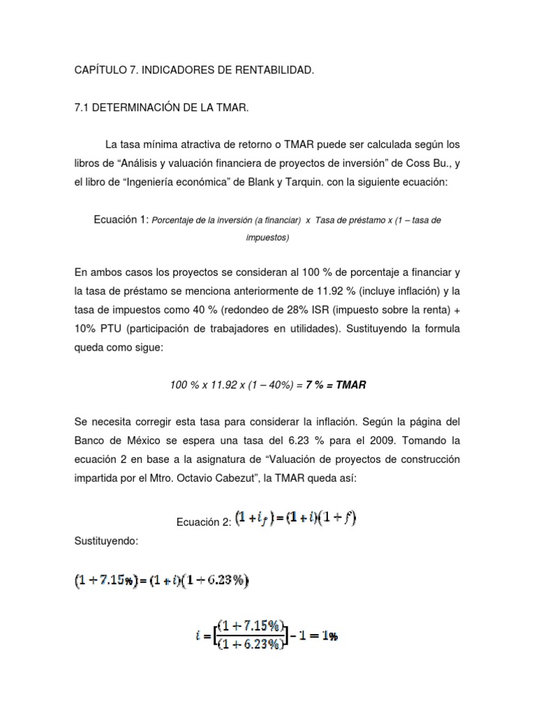 Capitulo7 Determinacion de Tmar PDF | PDF | Inflación | Economias