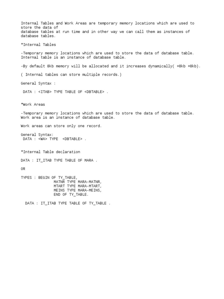 1.internal Table and Work Area | PDF | Data Management Software ...