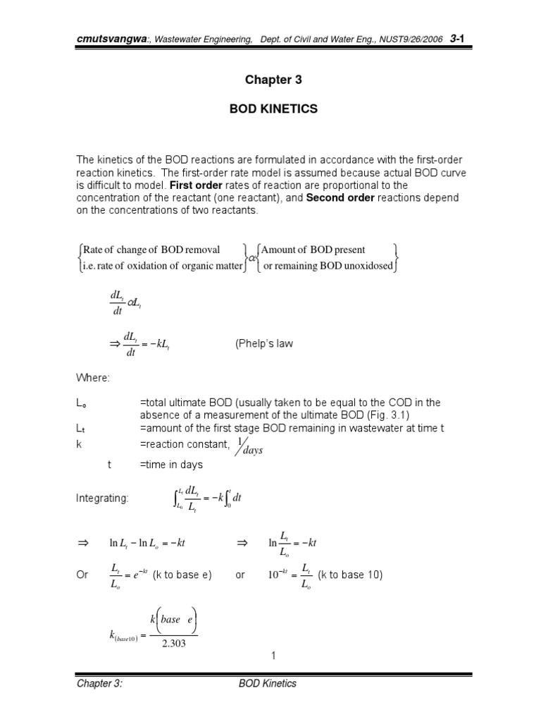 Chapt3 - BOD Kinetics PDF | PDF | Chemical Kinetics | Chemical Engineering