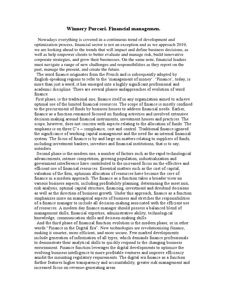 Winnery Purcari. Financial Managemen | PDF | Chief Financial Officer ...