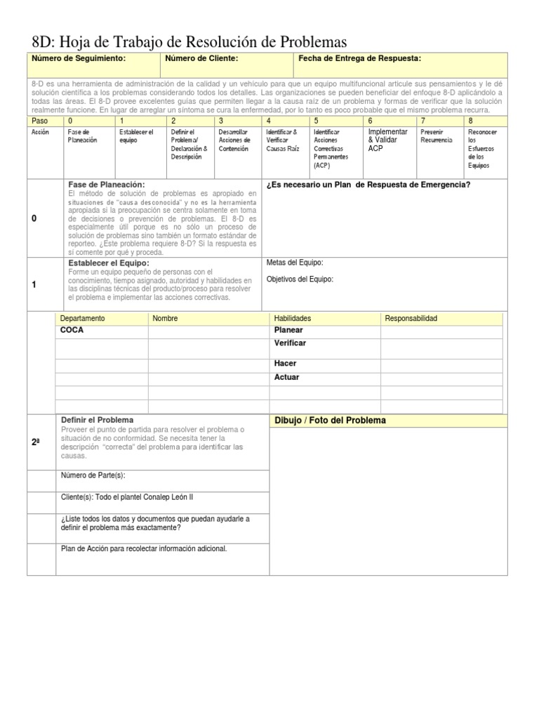 Formato 8D para Resolución de Problemas | PDF | Planificación | Cognición