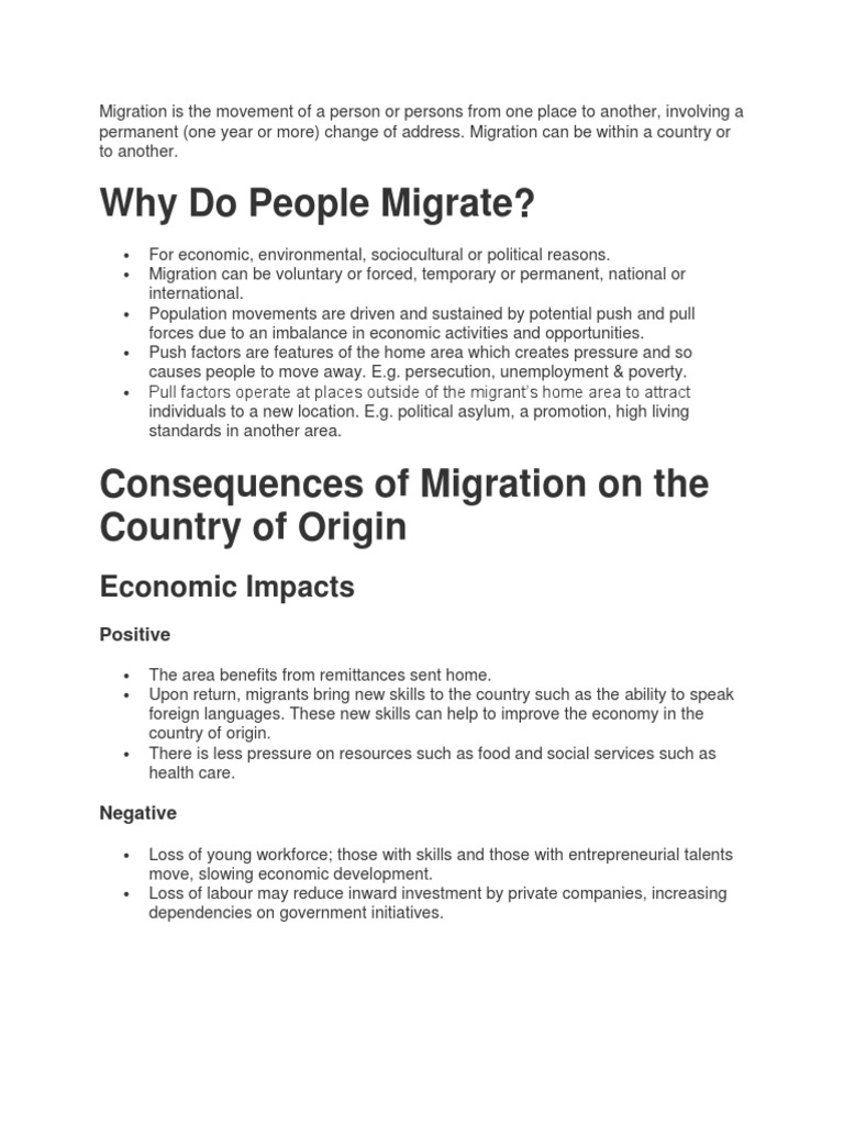 Migration Is The Movement of A Person or Persons From One Place To ...