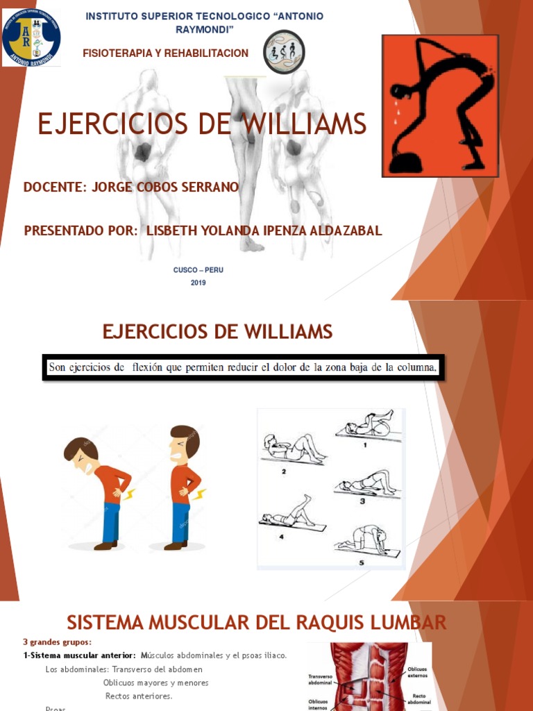 Ejercicios de Williams Diapositivas | PDF | Abdomen | La columna vertebral