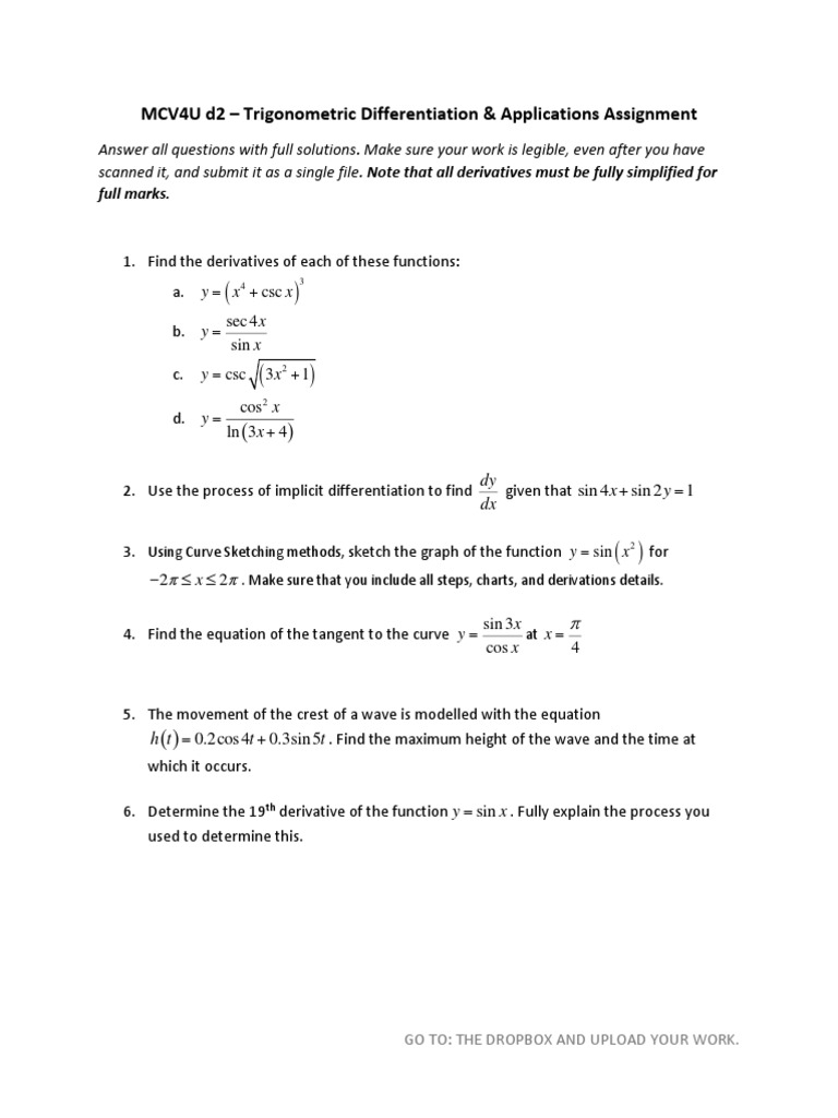 Trig Differentiation and Applications2 | PDF