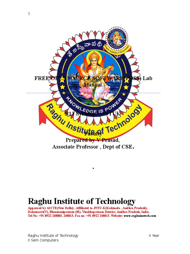 Raghu Institute of Technology: Free Open Source Software (Foss) Lab ... Raghu Institute of Technology: Free Open Source Software (Foss) Lab ...