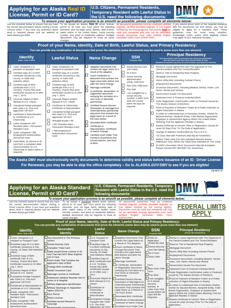 AK Real ID Req Docs | PDF | Department Of Motor Vehicles | Identity ...