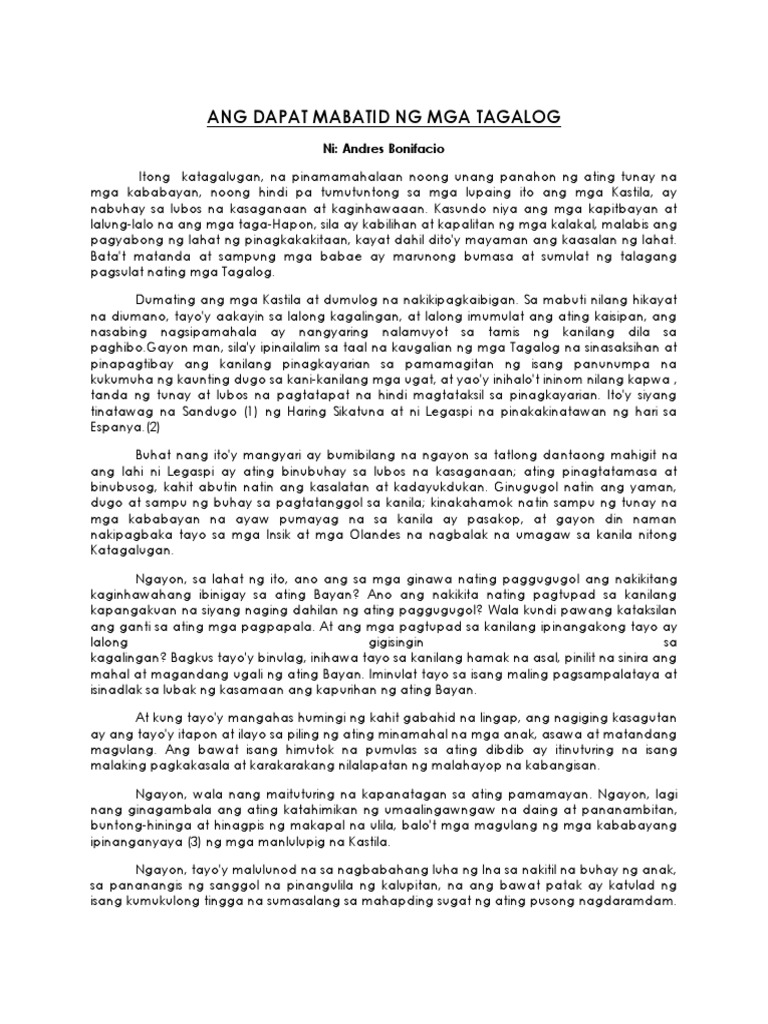 Ang Dapat Mabatid NG Mga Tagalog PDF | PDF