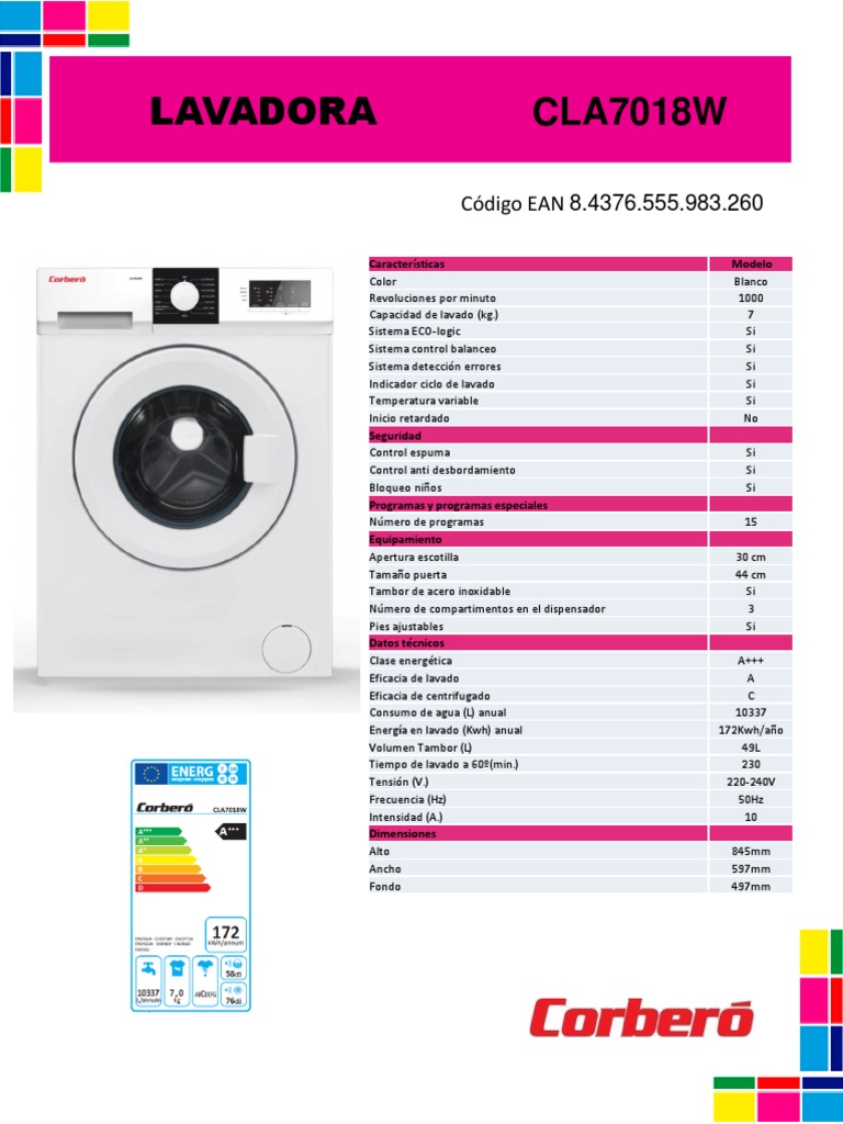 Ficha Tecnica Lavadora Cla7018w | PDF | Lavadora | Naturaleza
