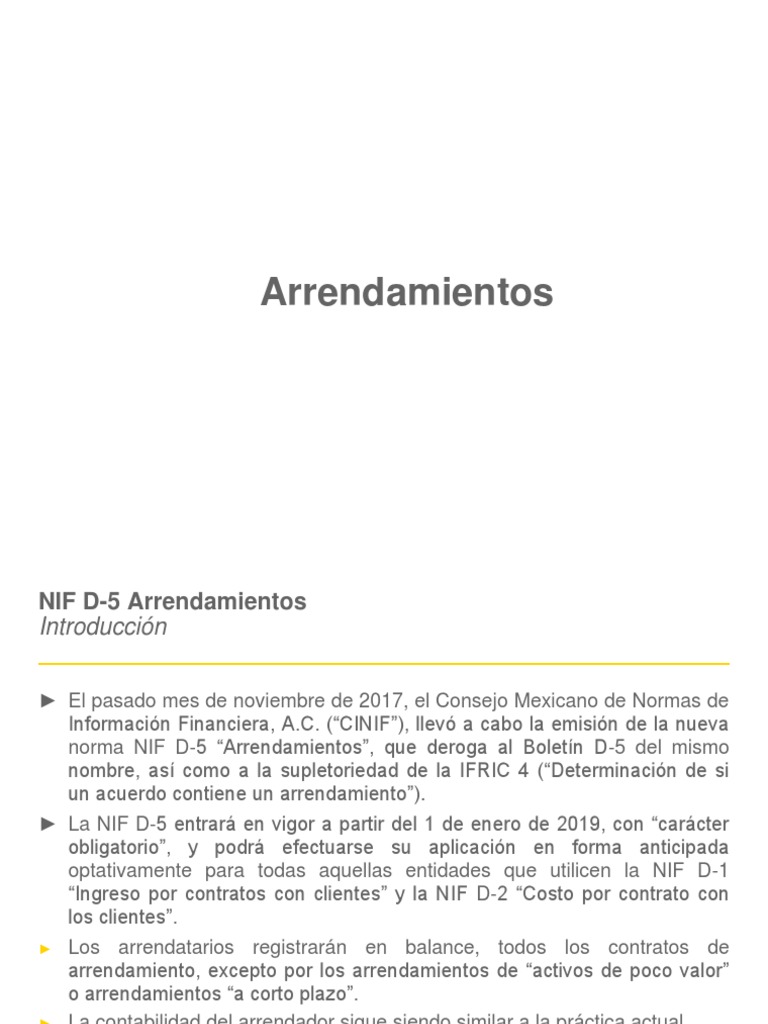 NIF D-5 Arrendamientos | PDF | Contabilidad | Precios